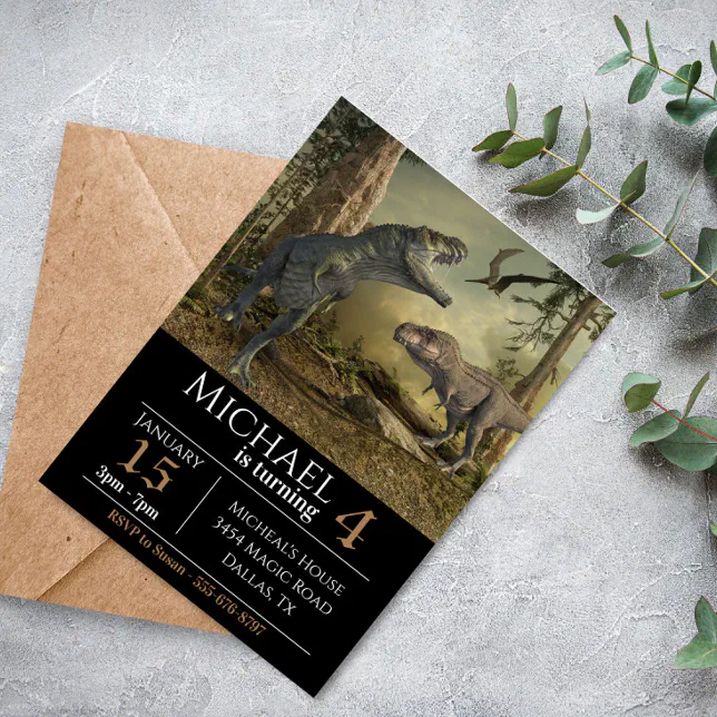 Tyrannosaurus T-Rex Dinosaur Birthday Party Invitation | Zazzle