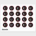 U : Initial U Letter U Red, White & Black Stickers | Zazzle