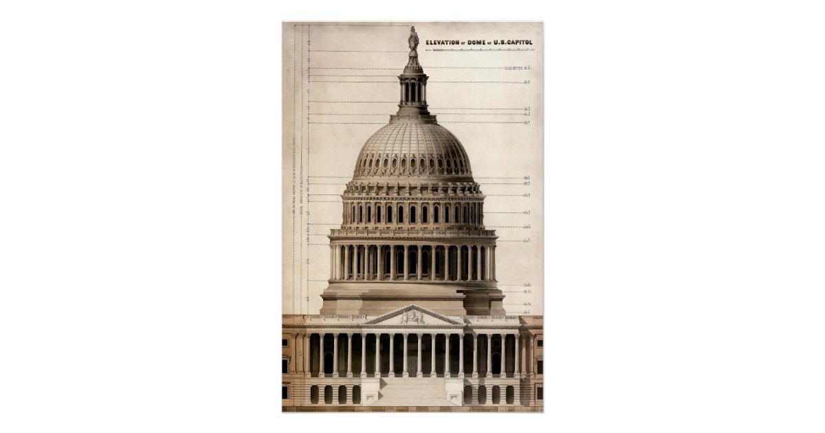 U.S. Capitol Architectural Blueprint 1859 Poster | Zazzle