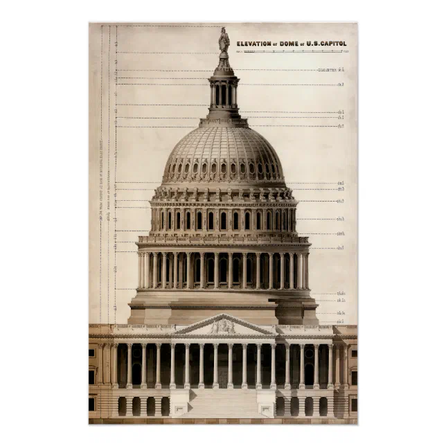 U.S. Capitol Architectural Blueprint 1859 Poster | Zazzle