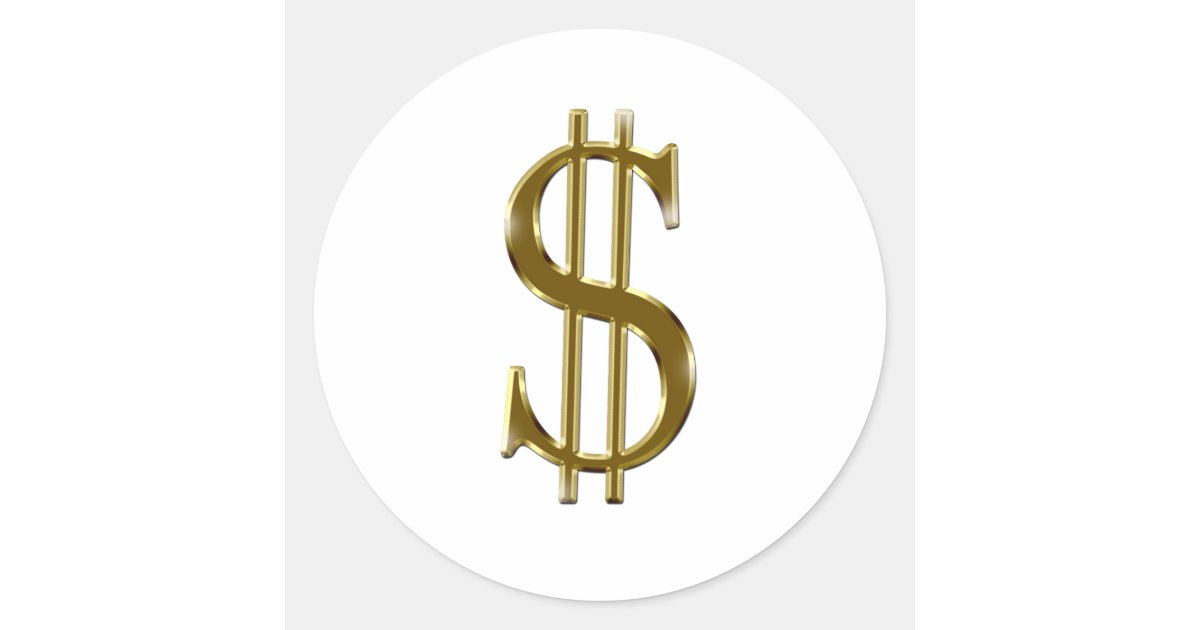 $ U.S.dollar sign gold Classic Round Sticker | Zazzle