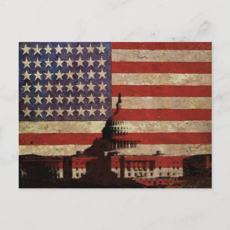 U.S.Flag Postcard with Silhouette of Capitol Hill | Zazzle