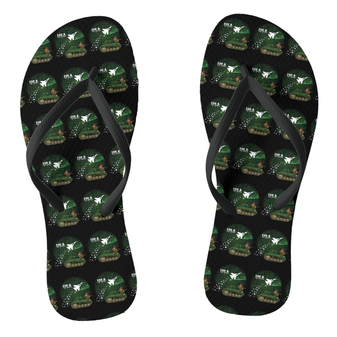 U.S. Military - Air Force Jet, Radar, Army Tank Flip Flops | Zazzle