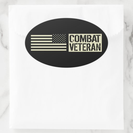 U.S. Military: Combat Veteran (Black Flag) Oval Sticker | Zazzle
