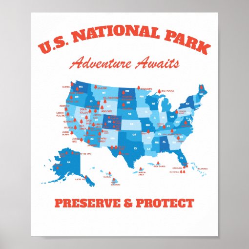 U.S National Parks Map Hiker Camper Summer Poster | Zazzle