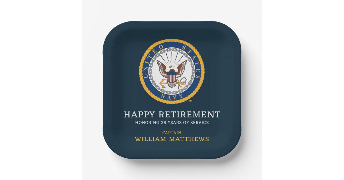 U.S. Navy | Navy Emblem | Happy Retirement Paper Plates | Zazzle