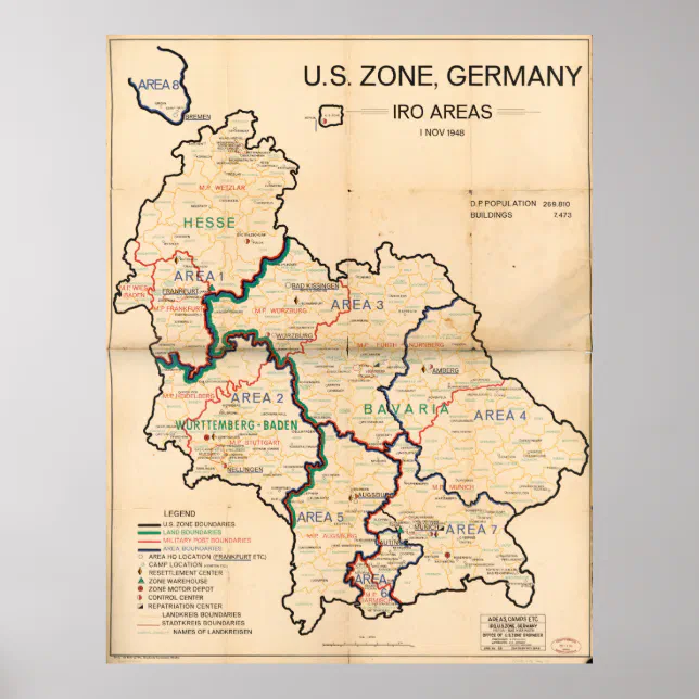 U.S. Zone, Germany IRO aAreas Map (Nov. 1st, 1948) Poster | Zazzle
