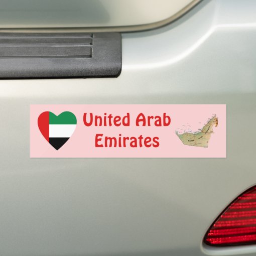 UAE Flag Heart + Map Bumper Sticker | Zazzle