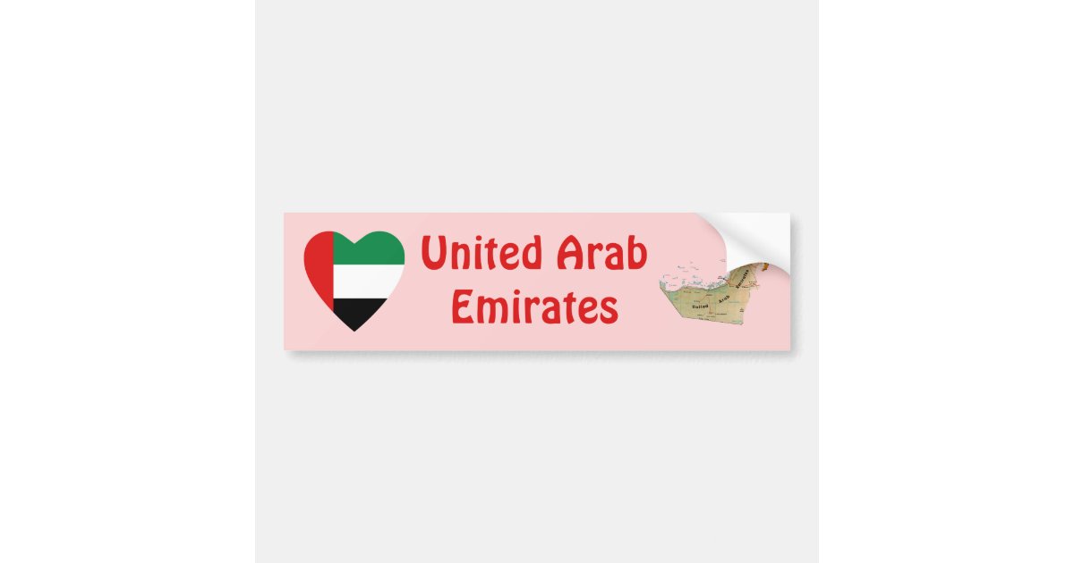UAE Flag Heart + Map Bumper Sticker | Zazzle