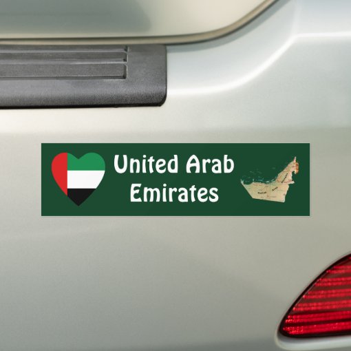 UAE Flag Heart + Map Bumper Sticker | Zazzle