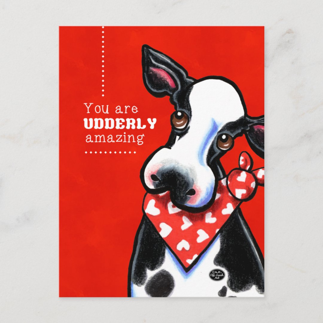 Udderly Amazing Sweetheart Cow Postcard | Zazzle
