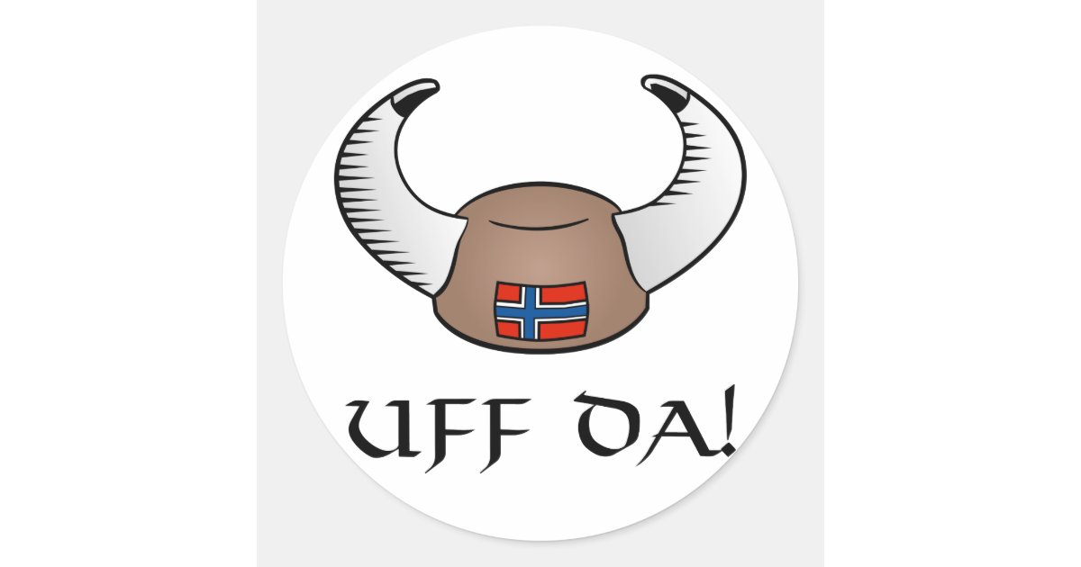 Uff Da! Viking Hat Classic Round Sticker | Zazzle