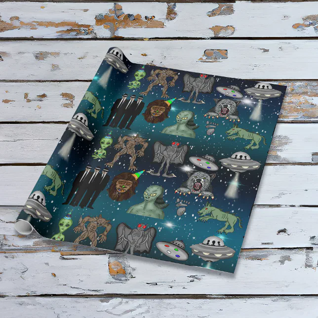 UFO, Alien, Bigfoot Cryptid Birthday Wrapping Paper | Zazzle