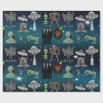 UFO, Alien, Bigfoot Cryptid Birthday Wrapping Paper | Zazzle