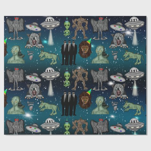 UFO, Alien, Bigfoot Cryptid Birthday Wrapping Paper | Zazzle