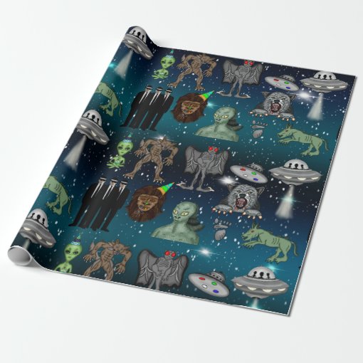 UFO, Alien, Bigfoot Cryptid Birthday Wrapping Paper | Zazzle