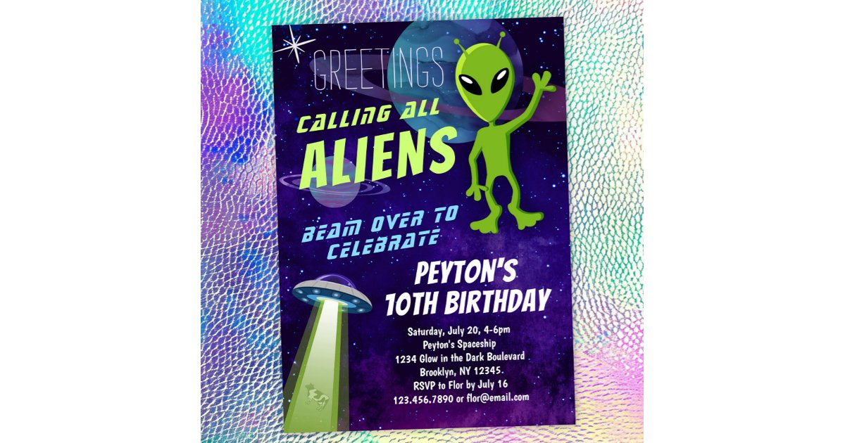 UFO Alien Party Birthday Invitation | Zazzle