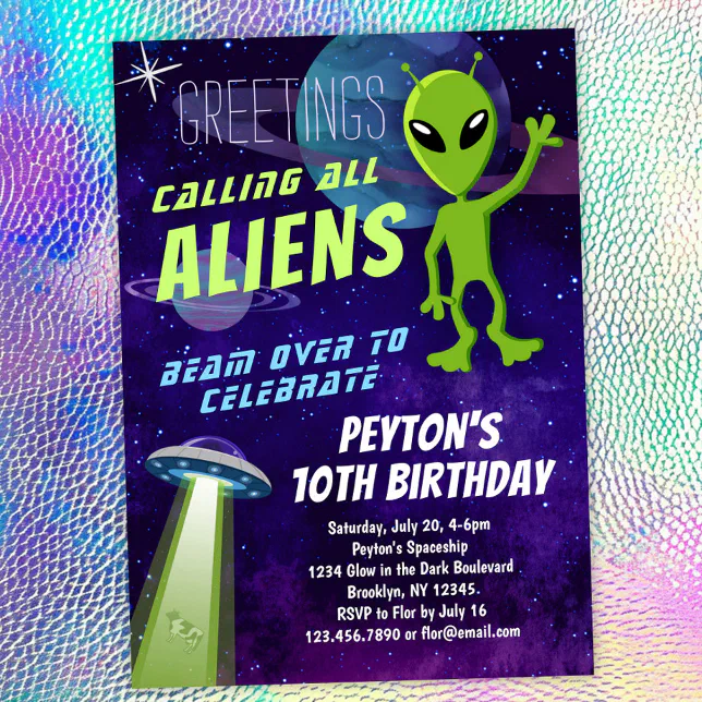 UFO Alien Party Birthday Invitation | Zazzle