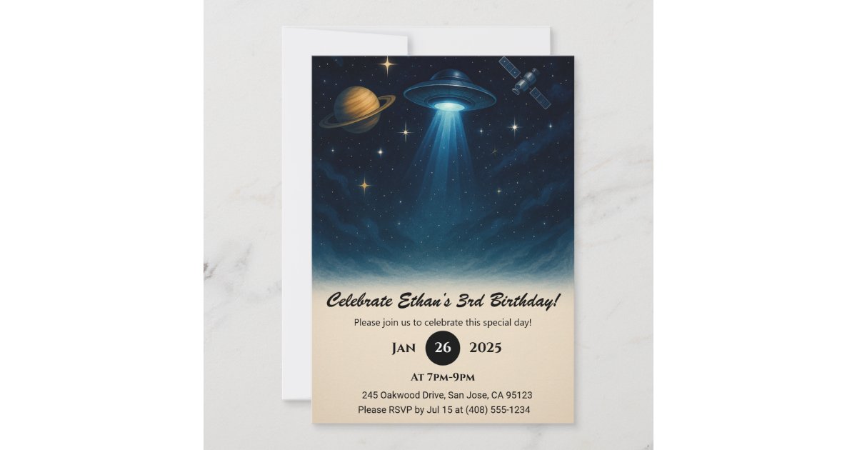 UFO Encounter in Starry Space Birthday Invitation | Zazzle