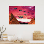 UFO fly above alien pyramids Poster | Zazzle