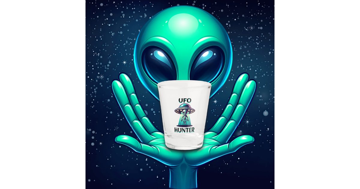 UFO Hunter | Ai Art with UFO and Alien Shot Glass | Zazzle