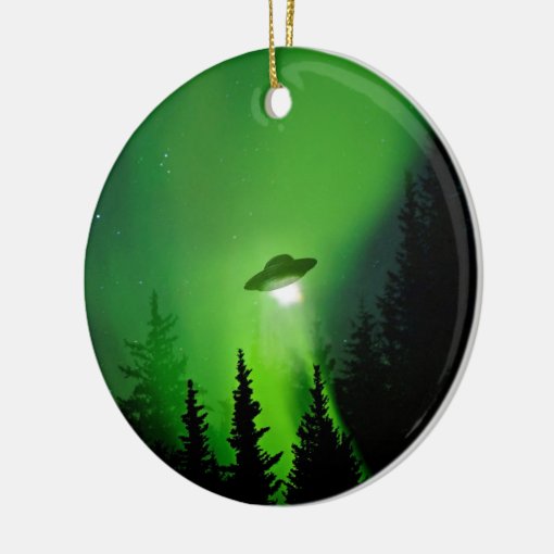 UFO with Northern Lights Ceramic Ornament | Zazzle
