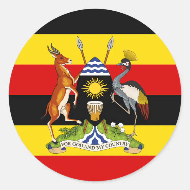 Ugandan Flag & Coat of Arms, Flag of Uganda Classic Round Sticker | Zazzle