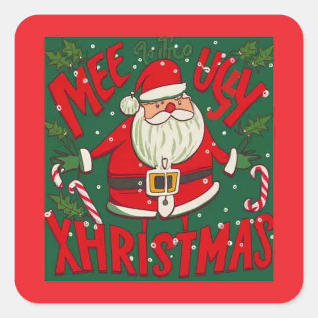 Ugly and Funny Santa's Design Square Sticker | Zazzle