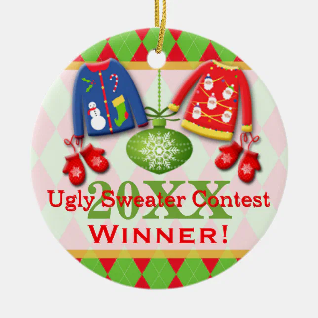 Ugly Christmas Sweater Contest Winner Ornament | Zazzle