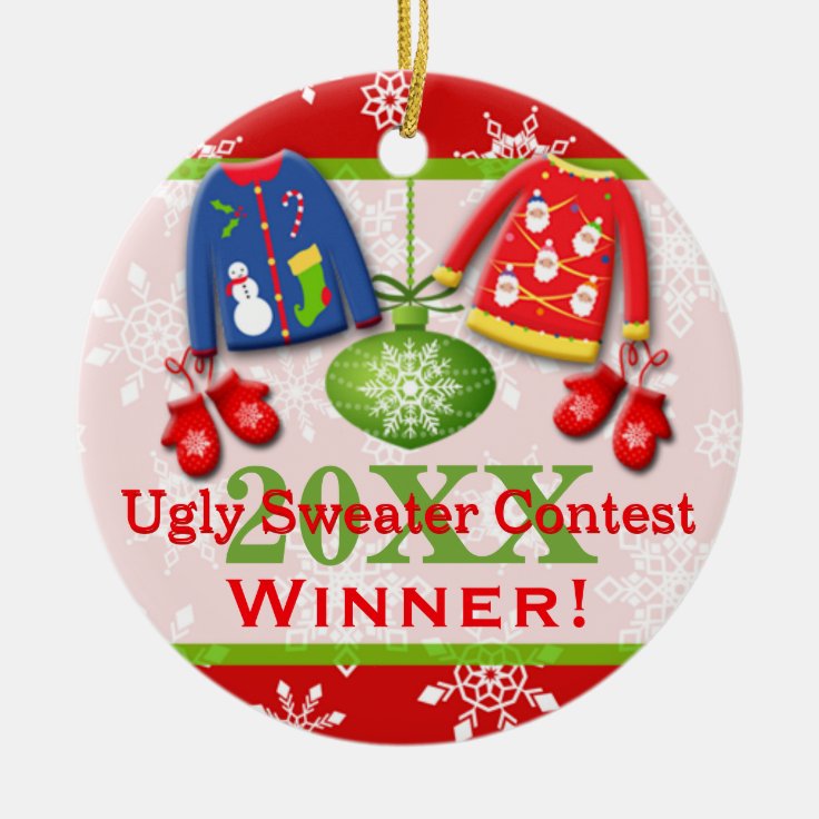 Ugly Christmas Sweater Contest Winner Ornament 4 | Zazzle