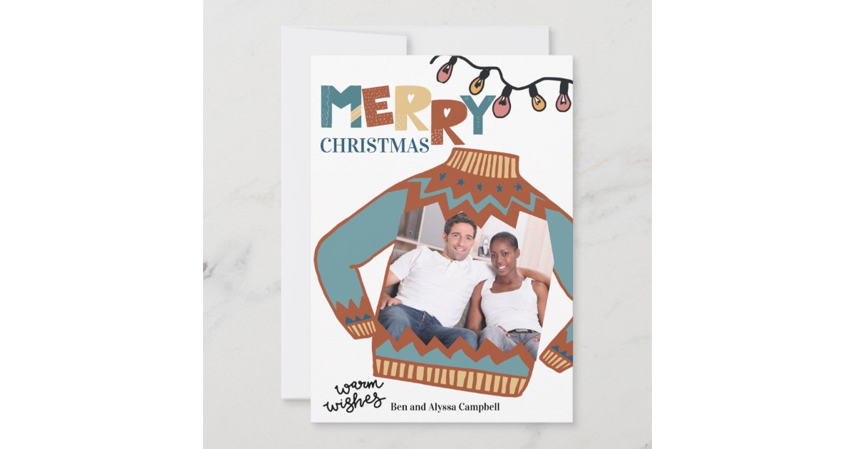 Ugly Christmas Sweater Fun Photo Holiday Card | Zazzle