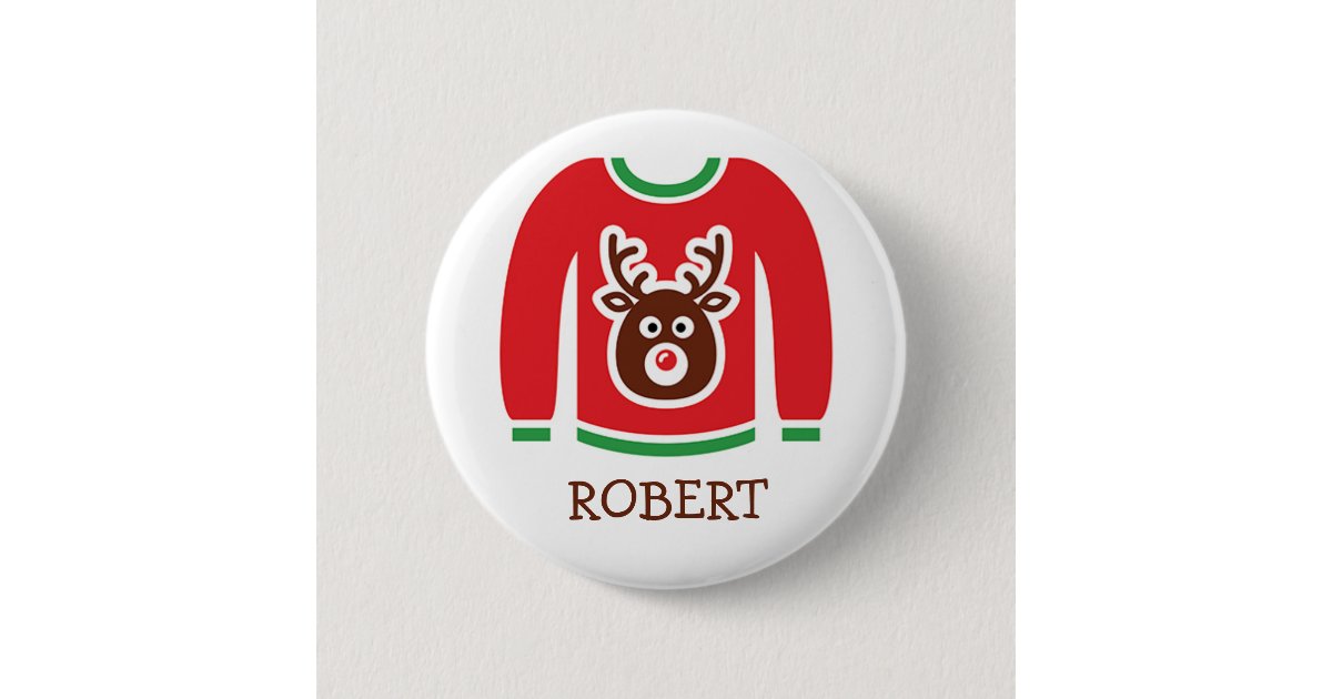 Ugly Christmas Sweater Party Name Tags Button | Zazzle