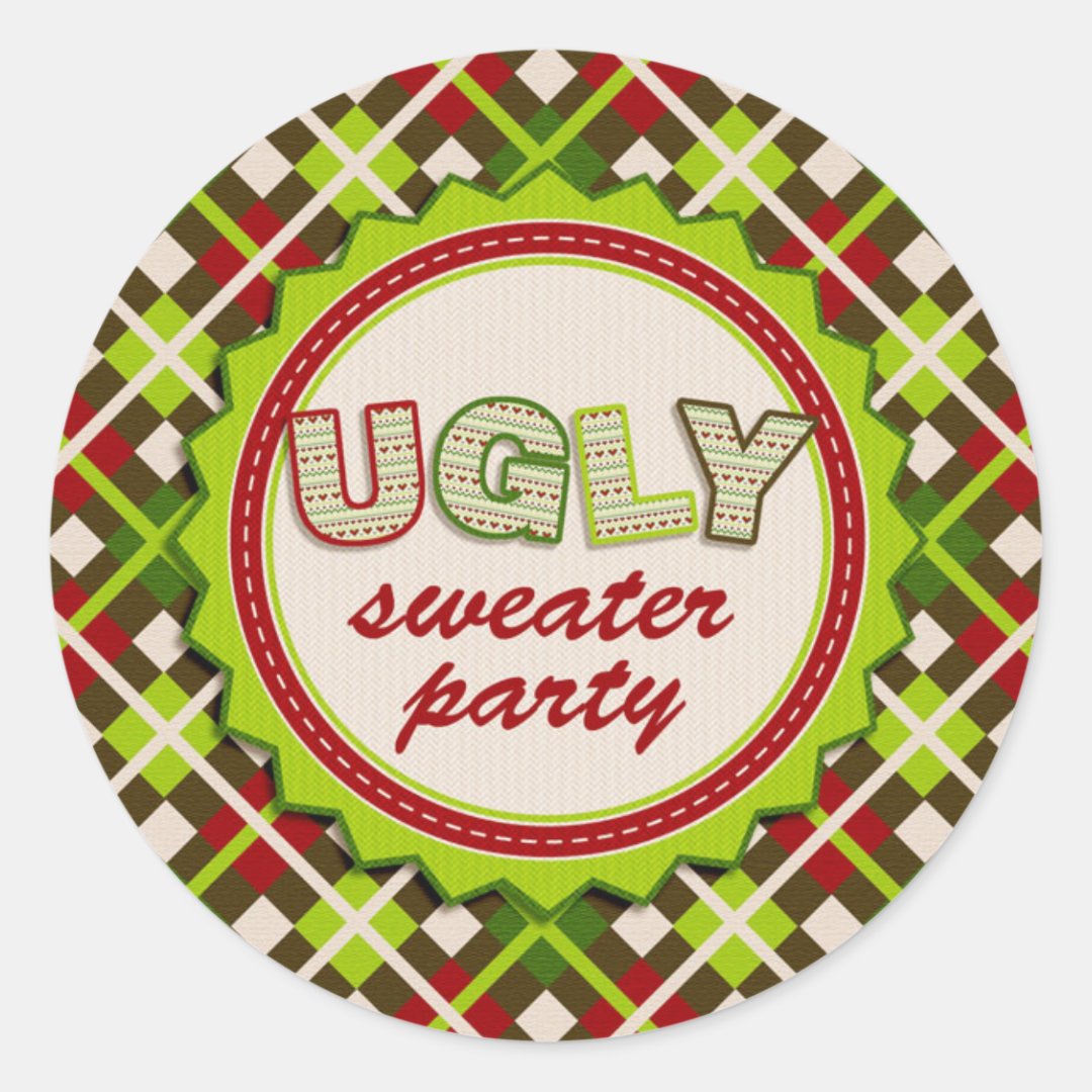Ugly Christmas Sweater Party Sticker | Zazzle