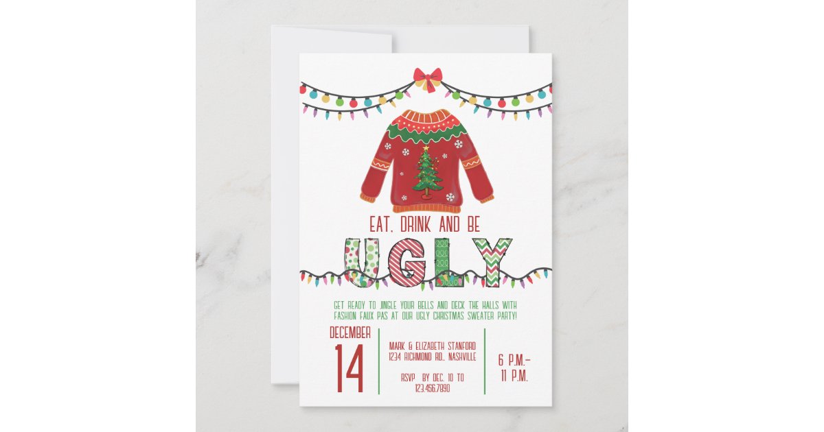 Ugly Christmas Sweater Party Tacky Holiday Party Invitation | Zazzle