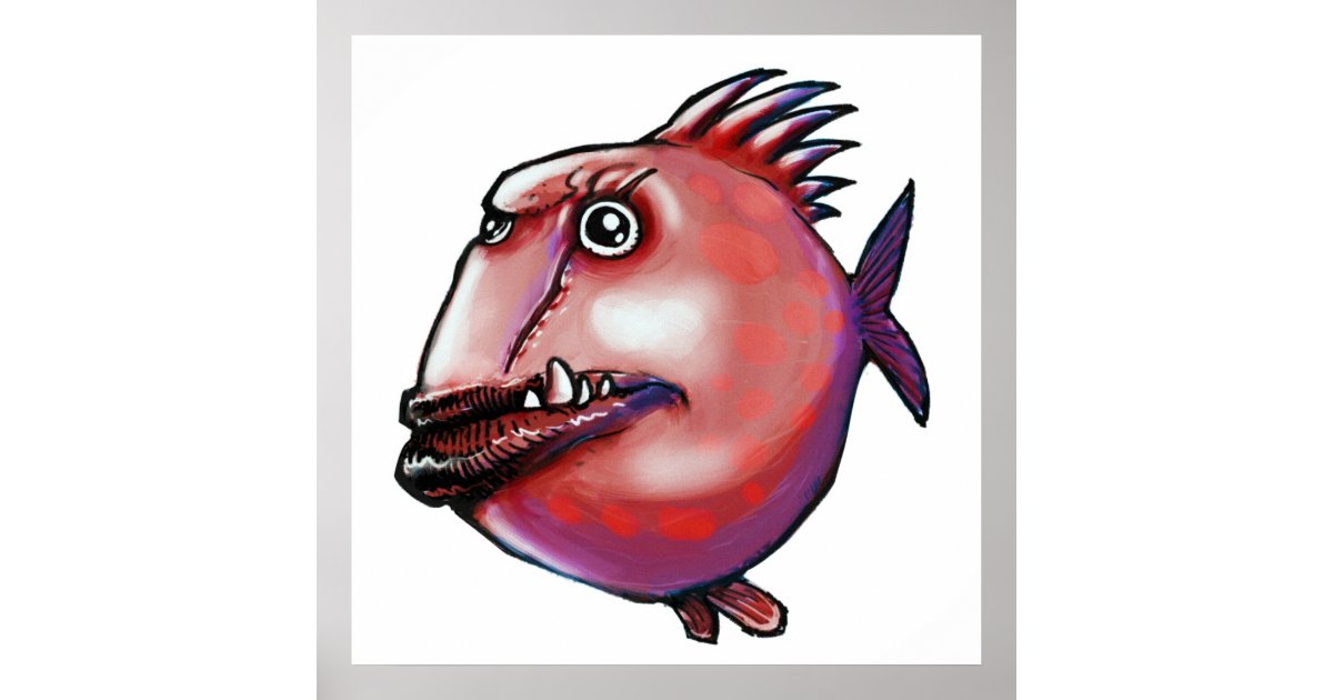 ugly fish cartoon style illustration poster | Zazzle