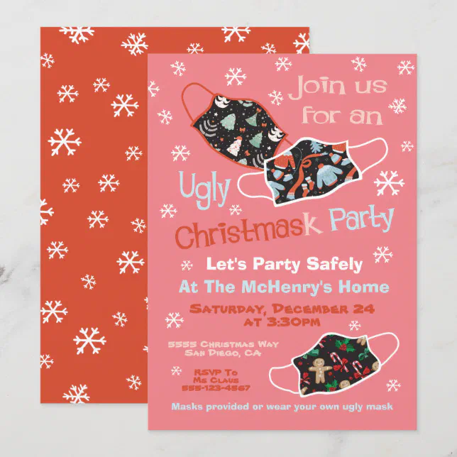 Ugly Mask Social Distancing Christmas Party Invita Invitation | Zazzle