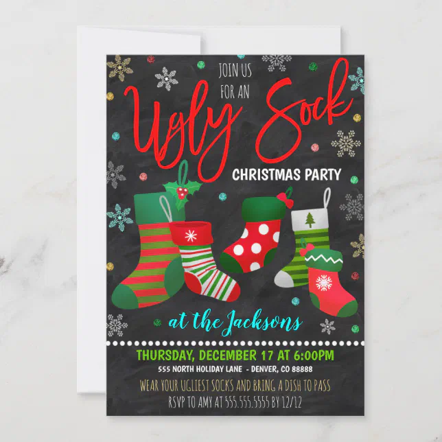 Ugly Sock Christmas Party Invitation | Zazzle