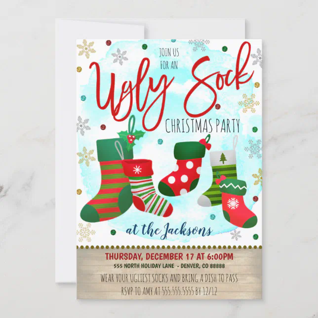 Ugly Sock Christmas Party Invitation | Zazzle
