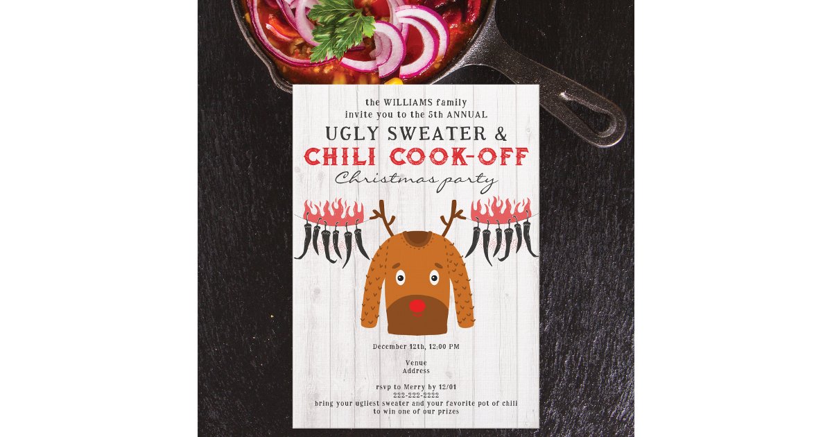 Ugly Sweater & Chili Cook Off Christmas Party Invitation | Zazzle