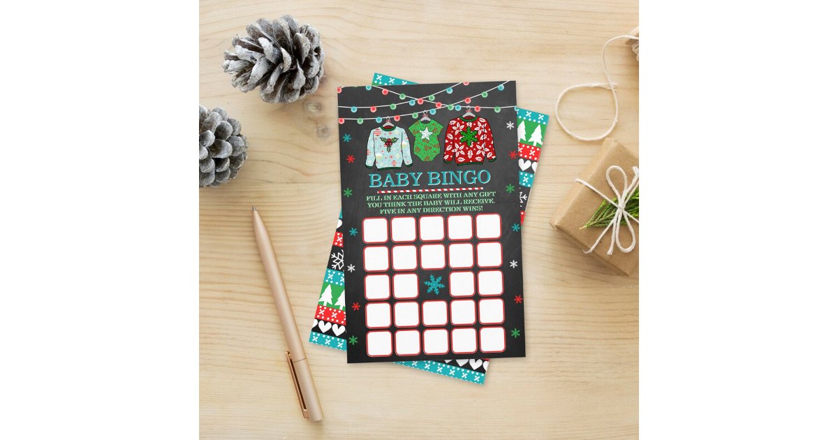 Ugly Sweater Christmas Baby Shower Bingo Game | Zazzle