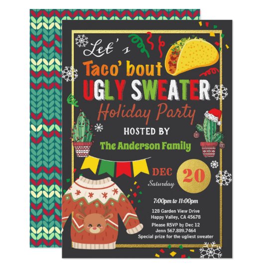 Ugly sweater Christmas party taco Invitation | Zazzle.com