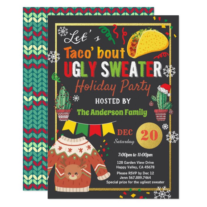 Ugly sweater Christmas party taco Invitation | Zazzle.com