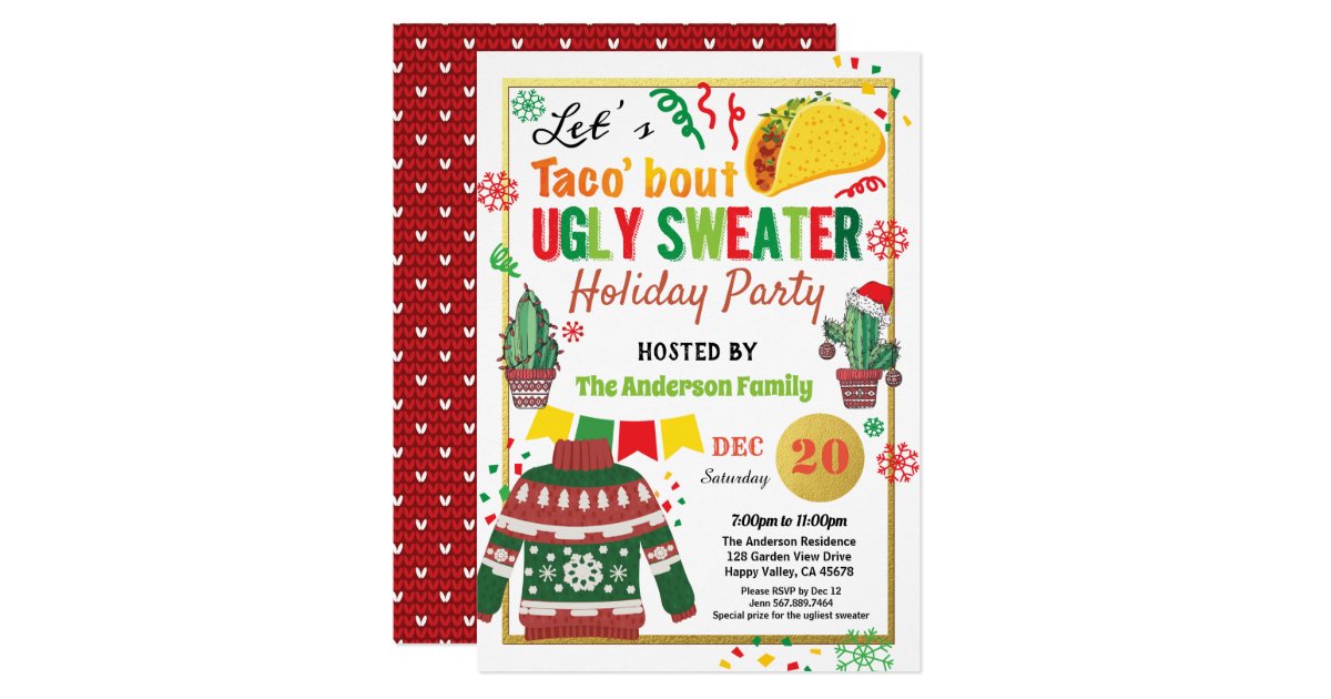 Ugly sweater Christmas party taco'bout holiday Invitation | Zazzle.com