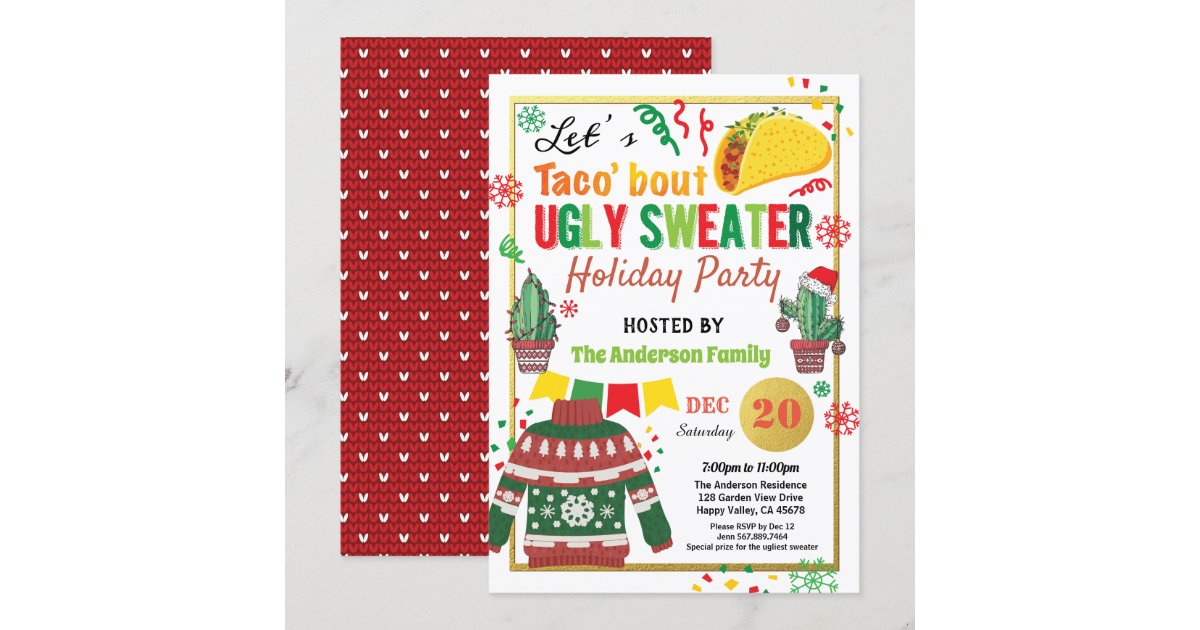 Ugly sweater Christmas party taco'bout holiday Invitation | Zazzle