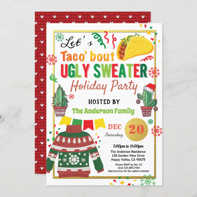 Ugly sweater Christmas party taco'bout holiday Invitation | Zazzle
