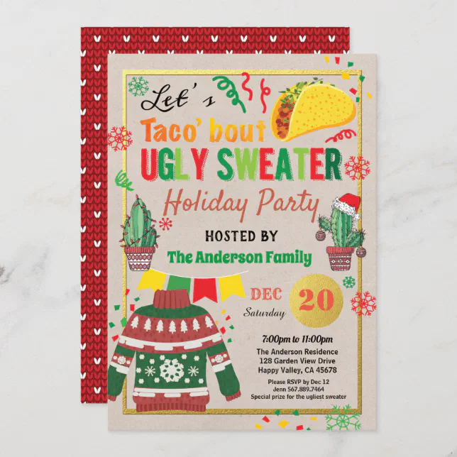 Ugly sweater Christmas party taco'bout holiday Invitation | Zazzle