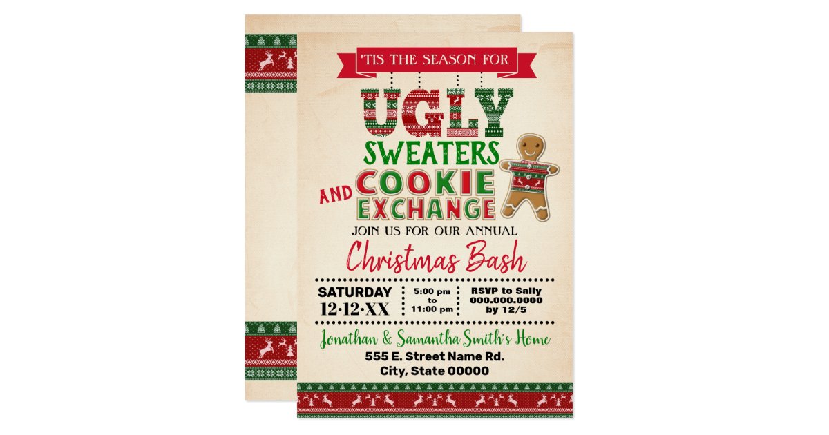 Ugly sweater & Cookie exchange Christmas bash Invitation | Zazzle.com