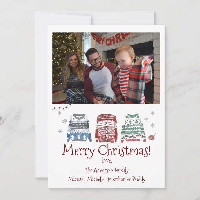 Ugly Sweater Merry Christmas with Photo Holiday Card | Zazzle