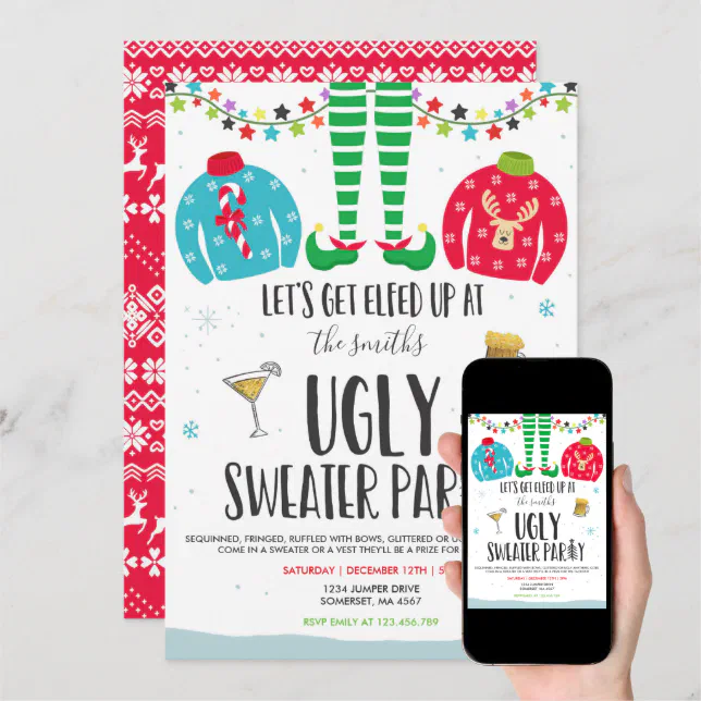 Ugly Sweater Party Invitation Christmas Elfed Up Zazzle