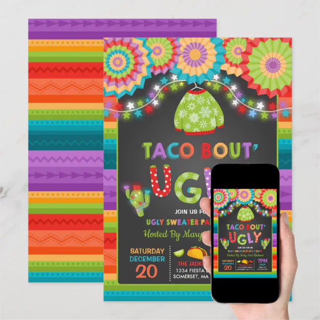 Ugly Sweater Party Invite Fiesta Taco Bout Ugly | Zazzle